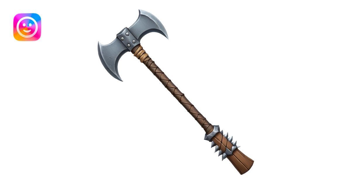 savage barbarian axe object icon, spiked double blade, battle-worn ...