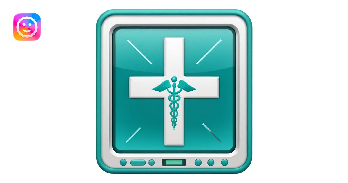 Emoji-style icon of a medical cross inside a scan frame with data lines ...