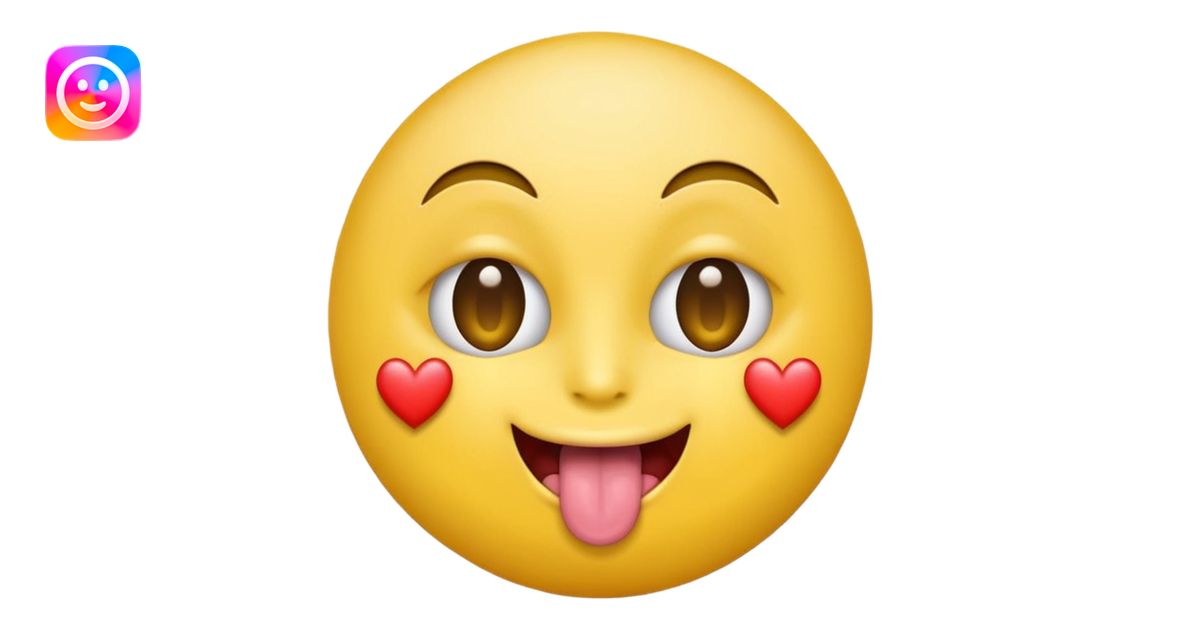 round Emoji with heart-shaped eyes, inside the heart eyes there are are ...