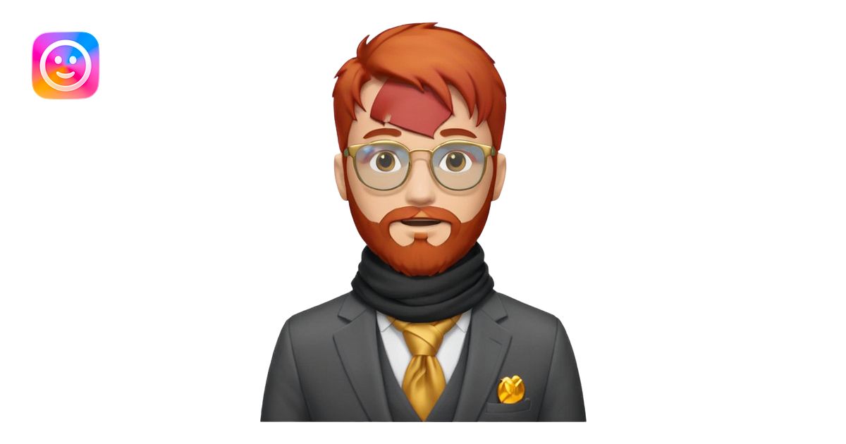 gray scarf, male, beard, red hair, with suit, gold glasses emoji | AI ...