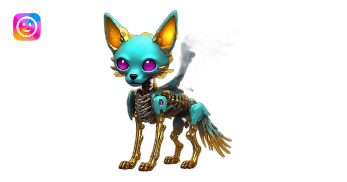 Melting Neon and gold Zombie skeleton fox with wings and prosthetic leg ...
