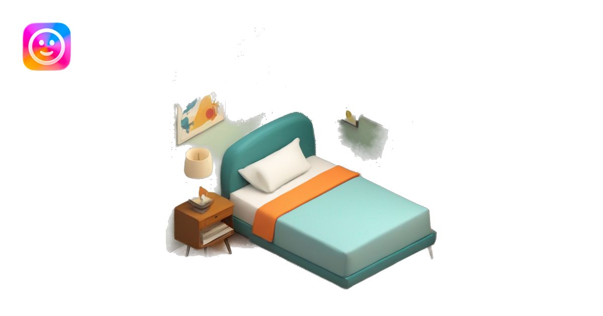 isometric-3d-cute-small-bedroom--mid-century modern-interior emoji | AI ...