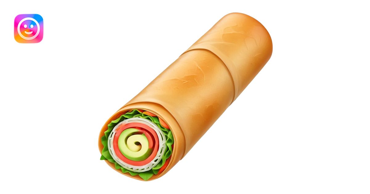 One Thai uncooked spring roll, Apple emoji style, no background, in 1x1 ...