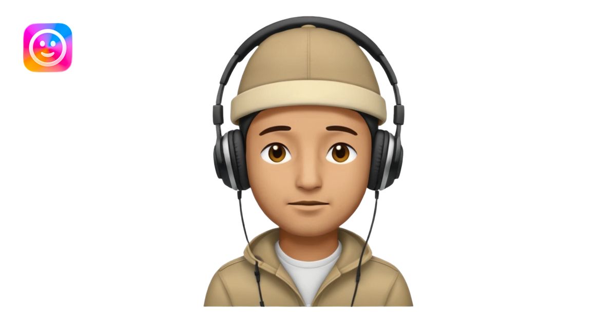 Half body man wearing topi and headphones, eyes closed, realistic emoji ...