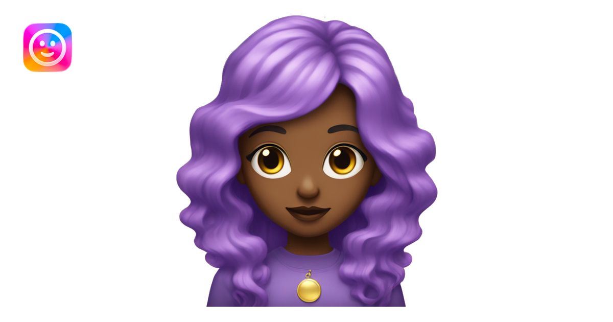 a girl with purple long wavy hair, with an inverted moon pattern on her ...
