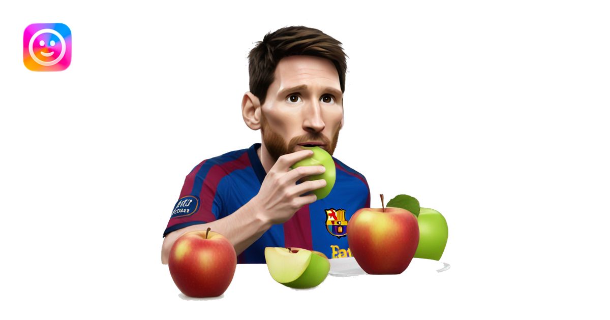 Messi eating an apple emoji | AI Emoji Generator