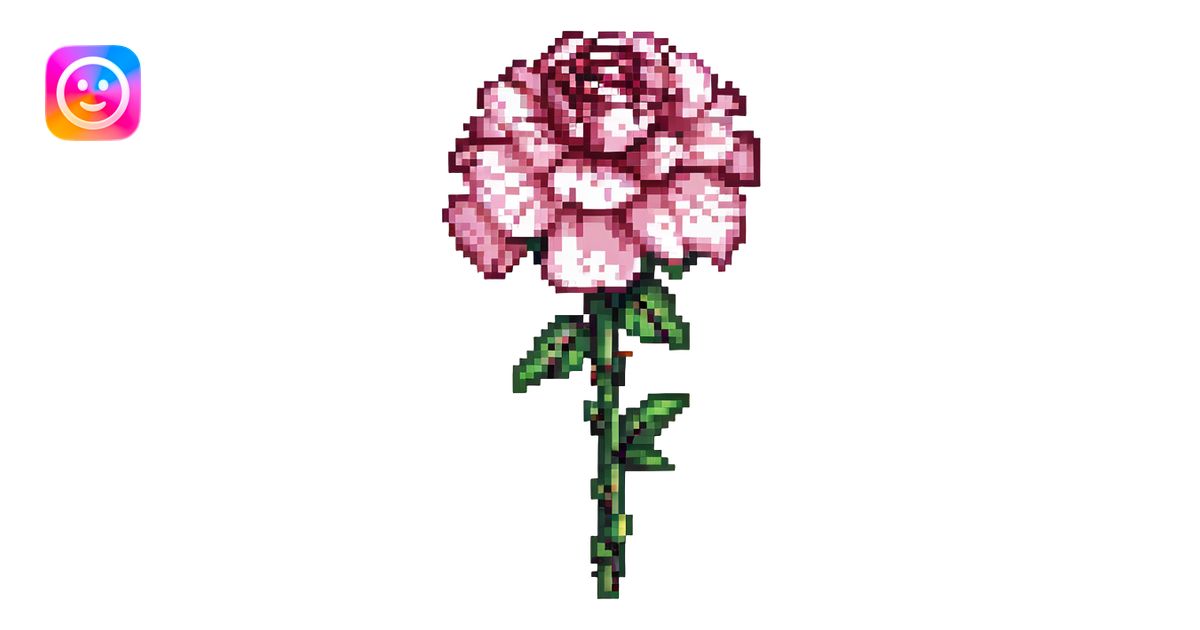 pixel art carnation flower, pink petals, green stem, retro video game ...