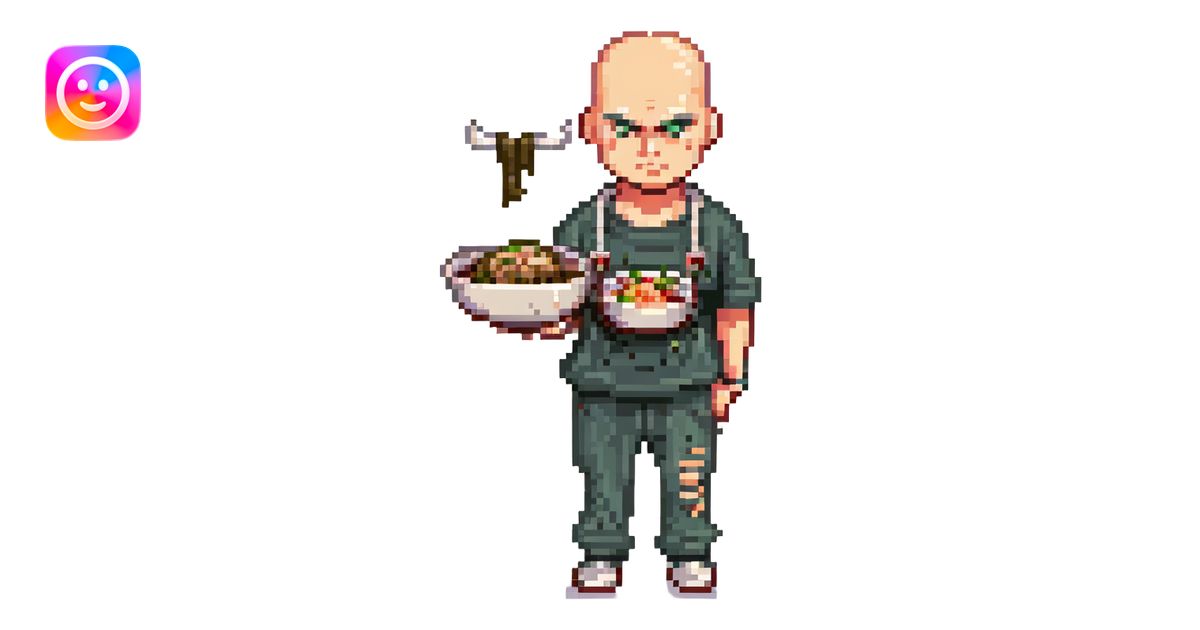 Pixel art thug in tracksuit, holding chain in Hand, bald head, angry ...