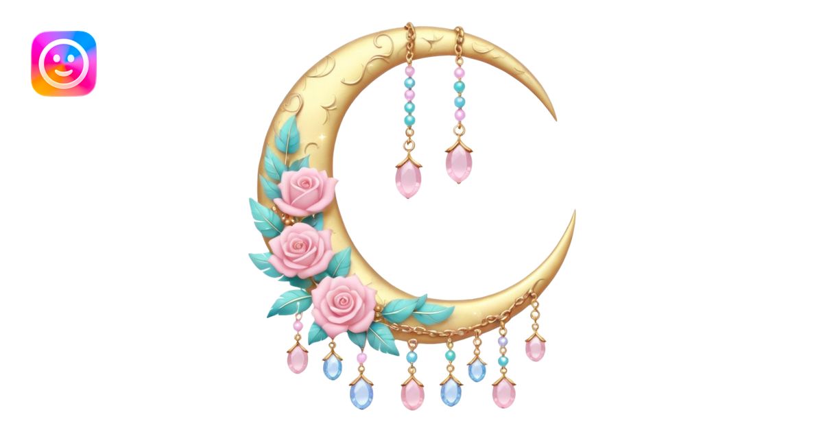 Rosy shiny glossy sparkly romantic pastel crescent damask moon with ...