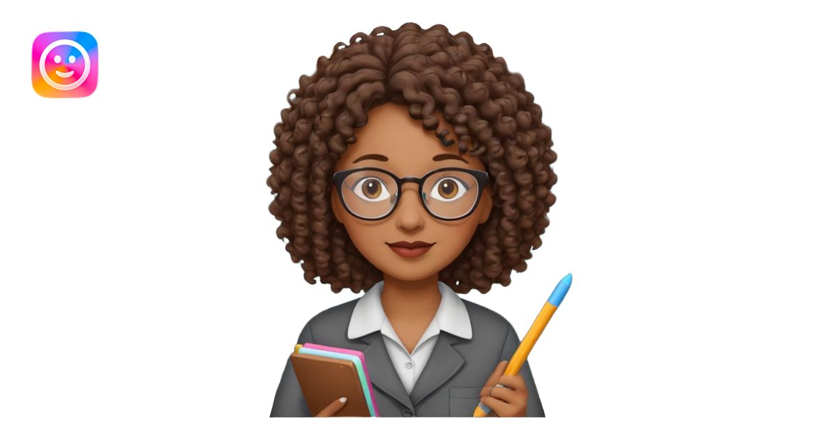 woman teacher, brown skin, curly hair, old, wearing glasses, hold chalk ...