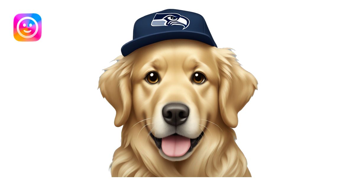 Golden retriever wearing Seattle Seahawks hat emoji | AI Emoji Generator