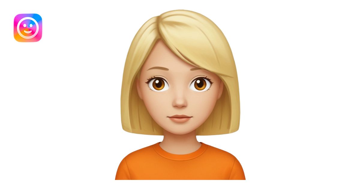 Women with blond hair bob and orange shirt emoji | AI Emoji Generator