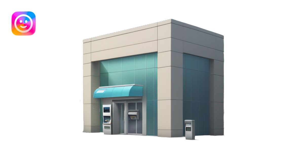 Small bank building with a modern design, glass entrance, and an ATM ...