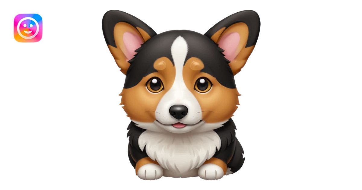 black tricolor corgi with no tail full of tears emoji | AI Emoji Generator