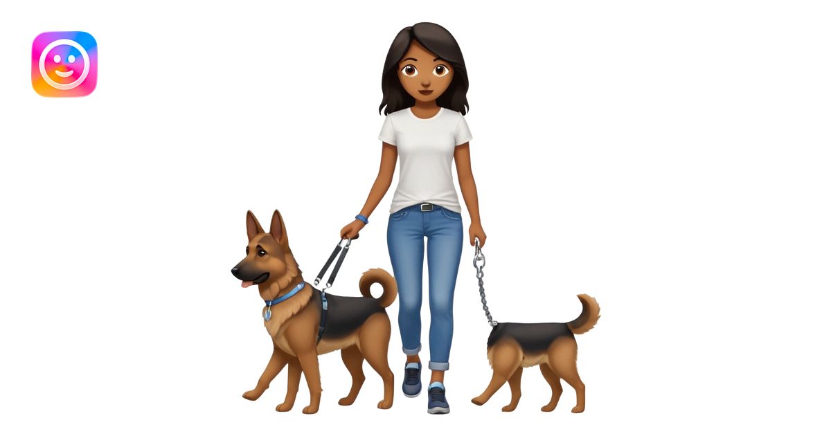 a girl with a brown dark long hair, she's walking her dog is a german ...