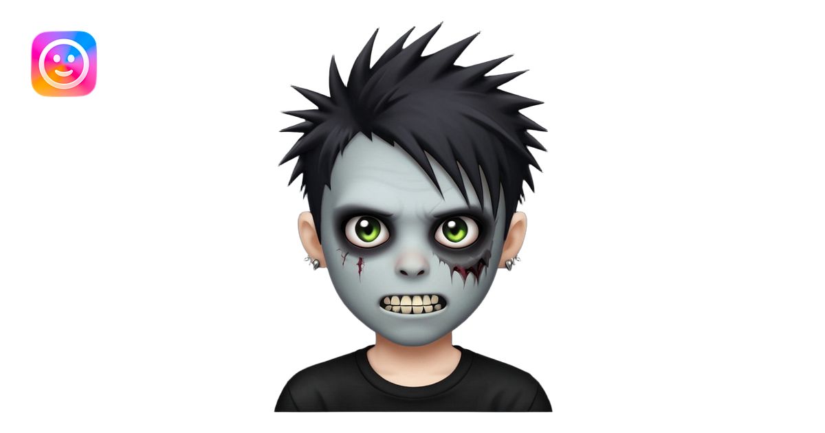 emo zombie boy with spiky black emo hair and a black shirt and grilzz ...