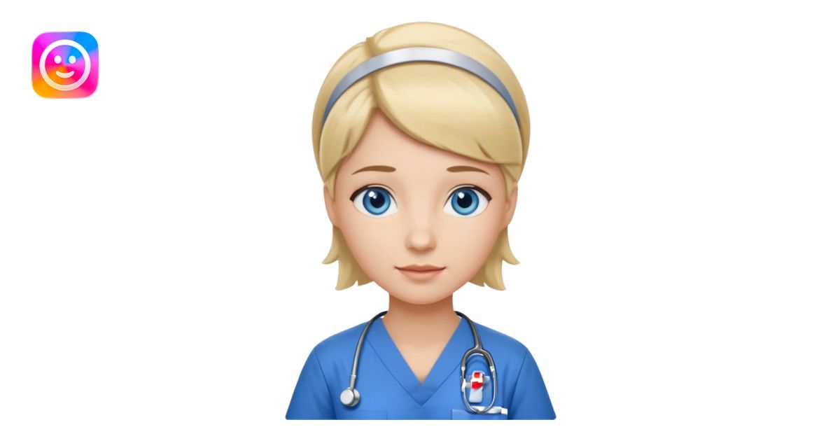Nurse blue eyes short blond blue scrubs emoji | AI Emoji Generator