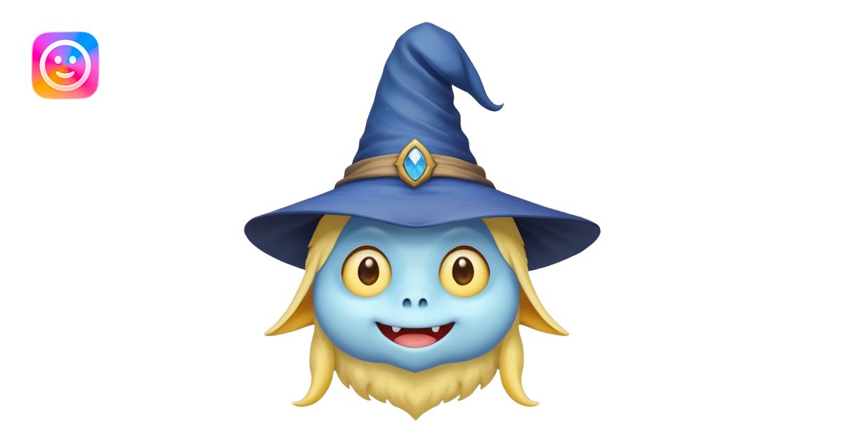 cute monster with white body, yellow tail, wearing blue sky witch hat ...