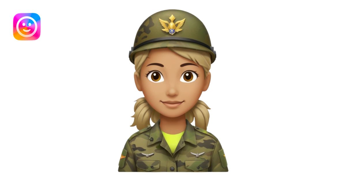 Apple emoji look — female soldier, no cap/helmet, bust, neutral smile ...