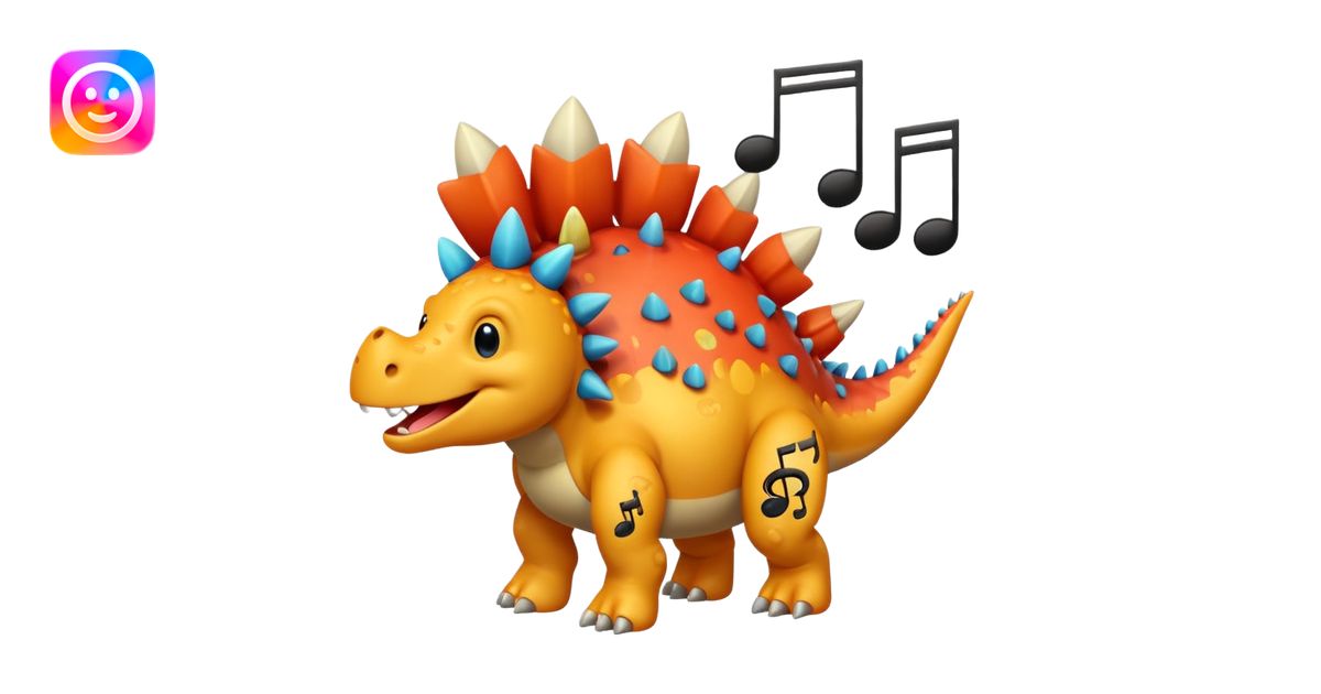 cartoon stegosaurus with music notes funny emoji | AI Emoji Generator