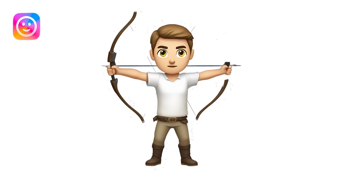 a male archer aiming with a bow facing his target, eyes closed, wearing ...