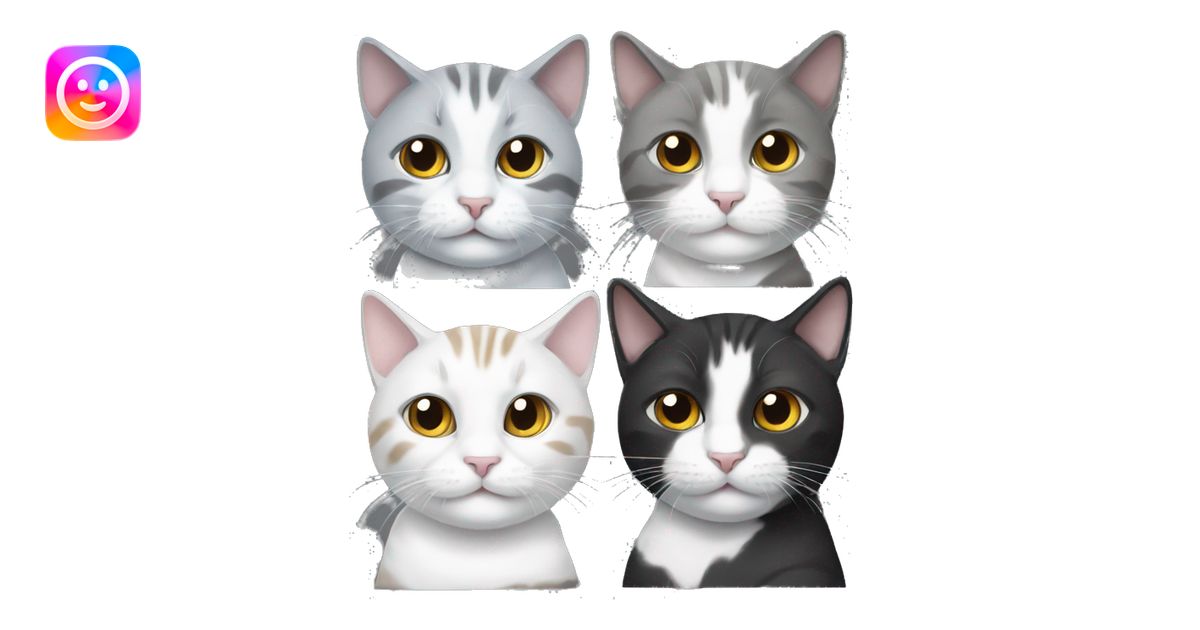 Three cats one black one white one grey emoji | AI Emoji Generator