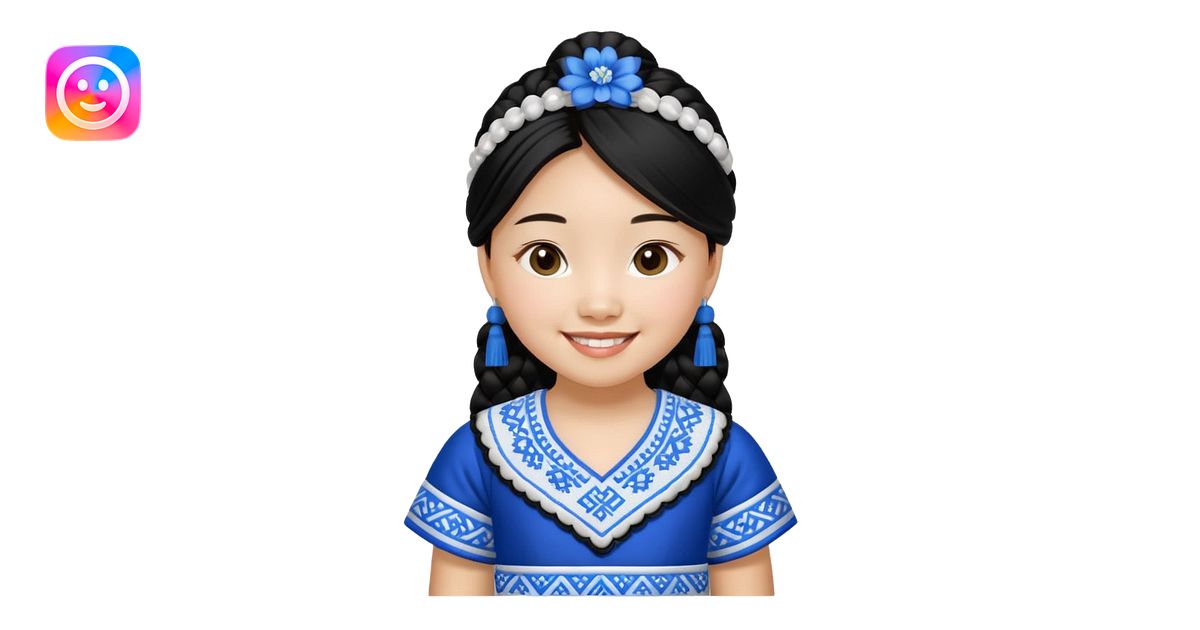 Make a hmong girl emoji in a blue, white, and black Hmong inspired ...