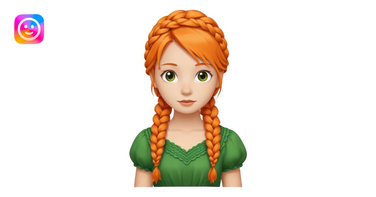 girl orange braid hair, green dress emoji | AI Emoji Generator