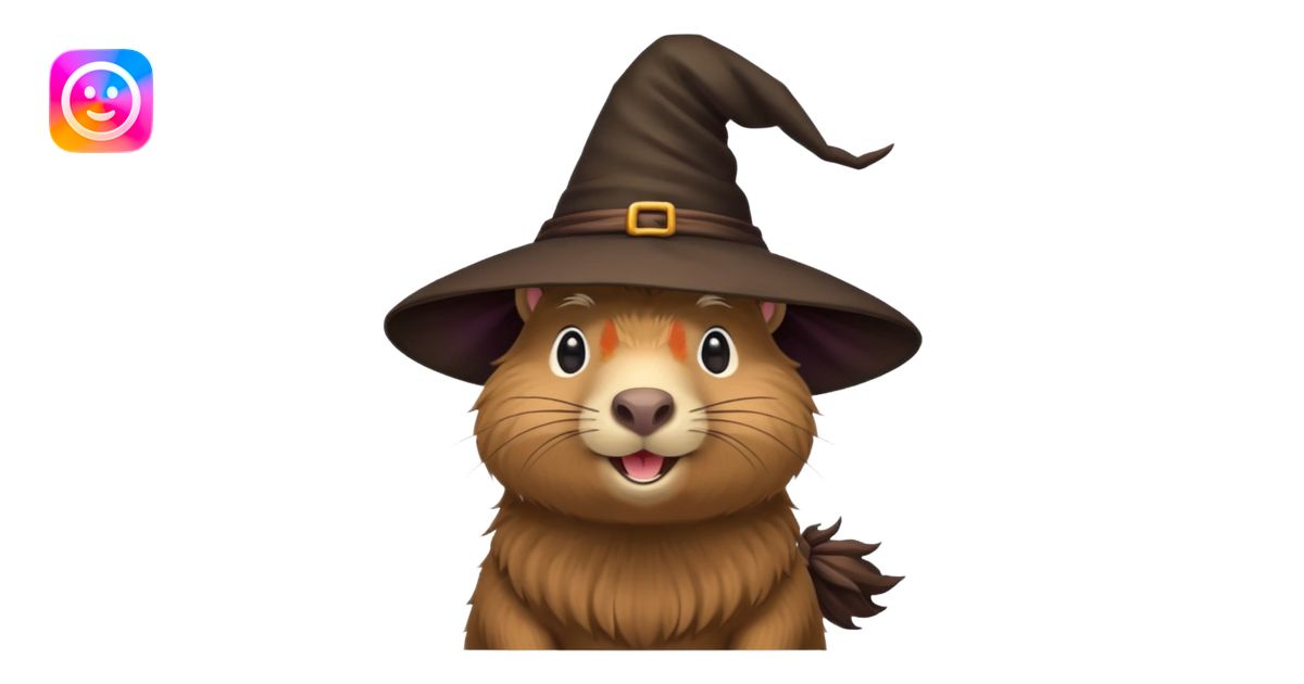 A capybara wearing a witch hat emoji | AI Emoji Generator