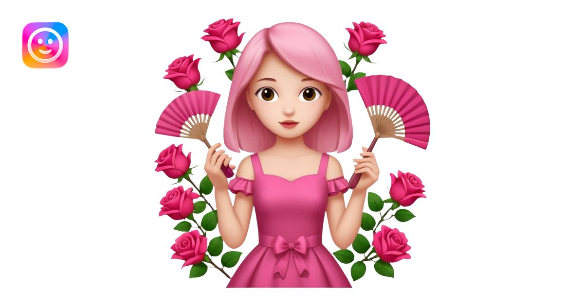 Clean girl pink fan and I love rose emoji | AI Emoji Generator