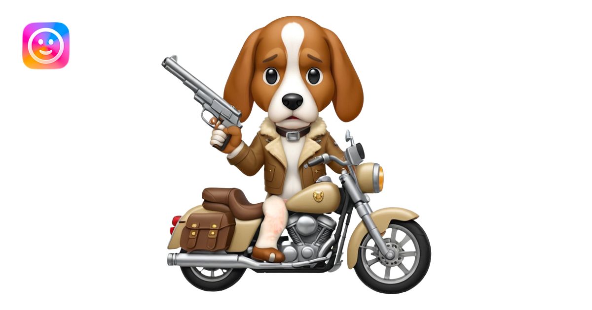 extremely angry bassett hound on a motorcycle with gun emoji | AI Emoji ...