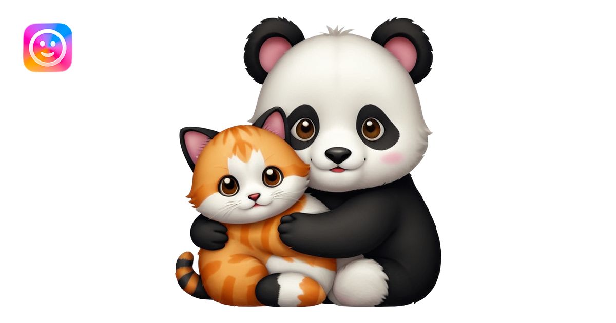 Panda hugging a calico cat emoji | AI Emoji Generator