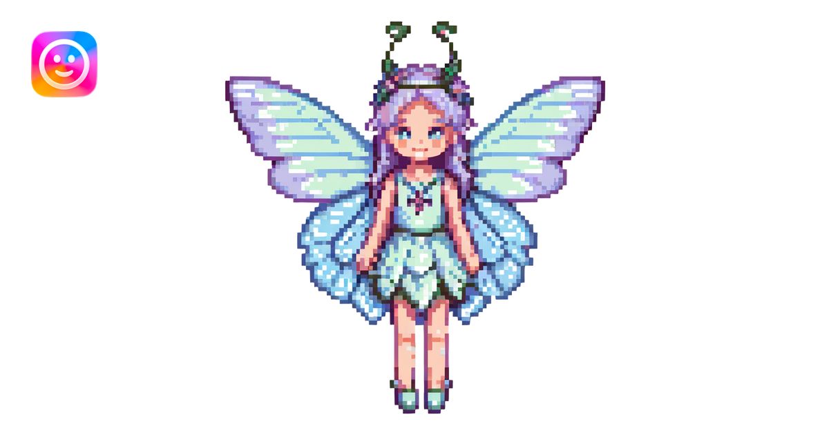 pixel art fairy with butterfly wings, pastel colors illustration | AI ...