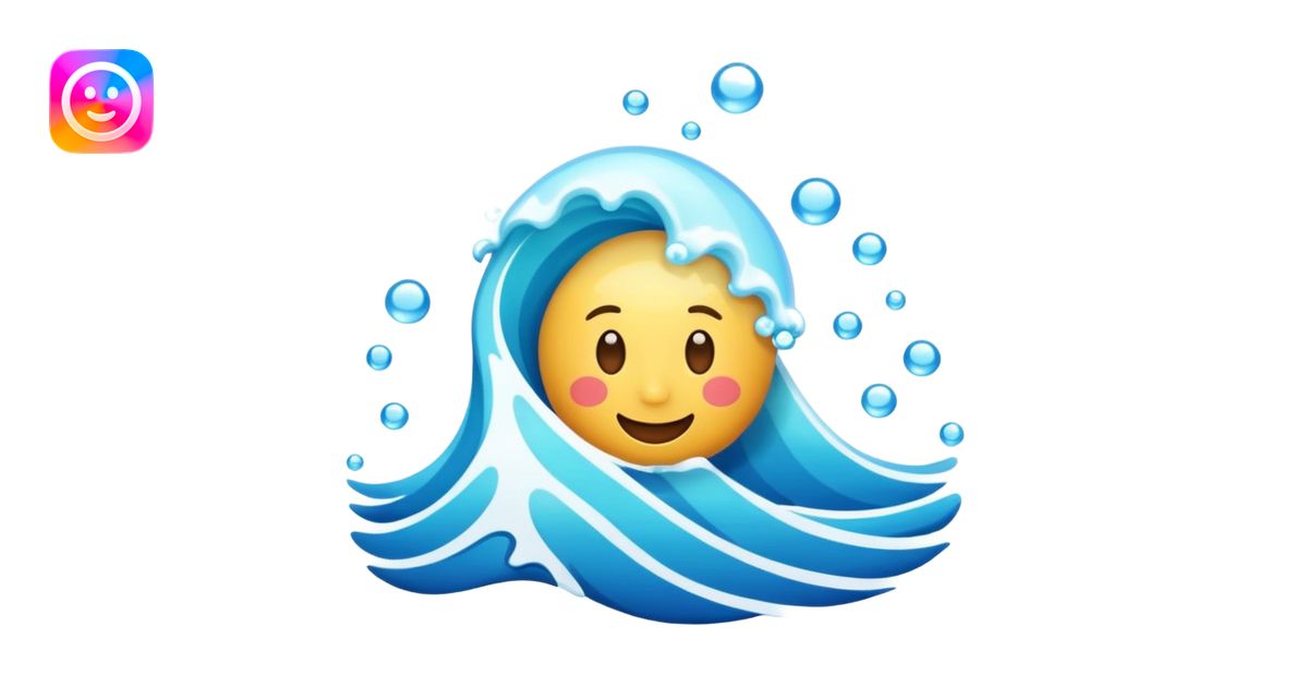 emoji of the sea, calm blue waves, sparkling water, isolated on white ...