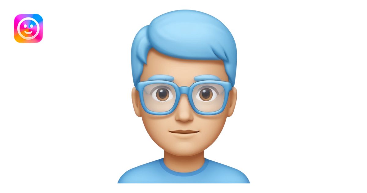 A 3D cartoon sky-blue square spectacle, slightly thick frame, glossy ...