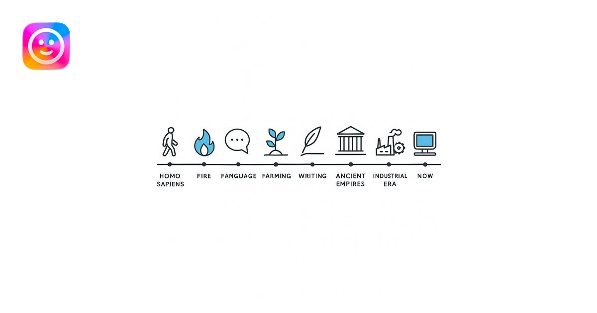 Horizontal minimalist timeline infographic of human history from Homo ...