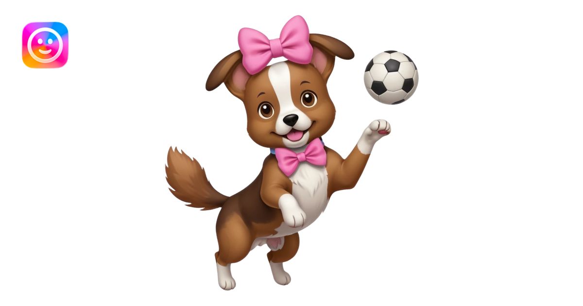 girly dog with a pink bow jumping in the air to catch a ball emoji | AI ...