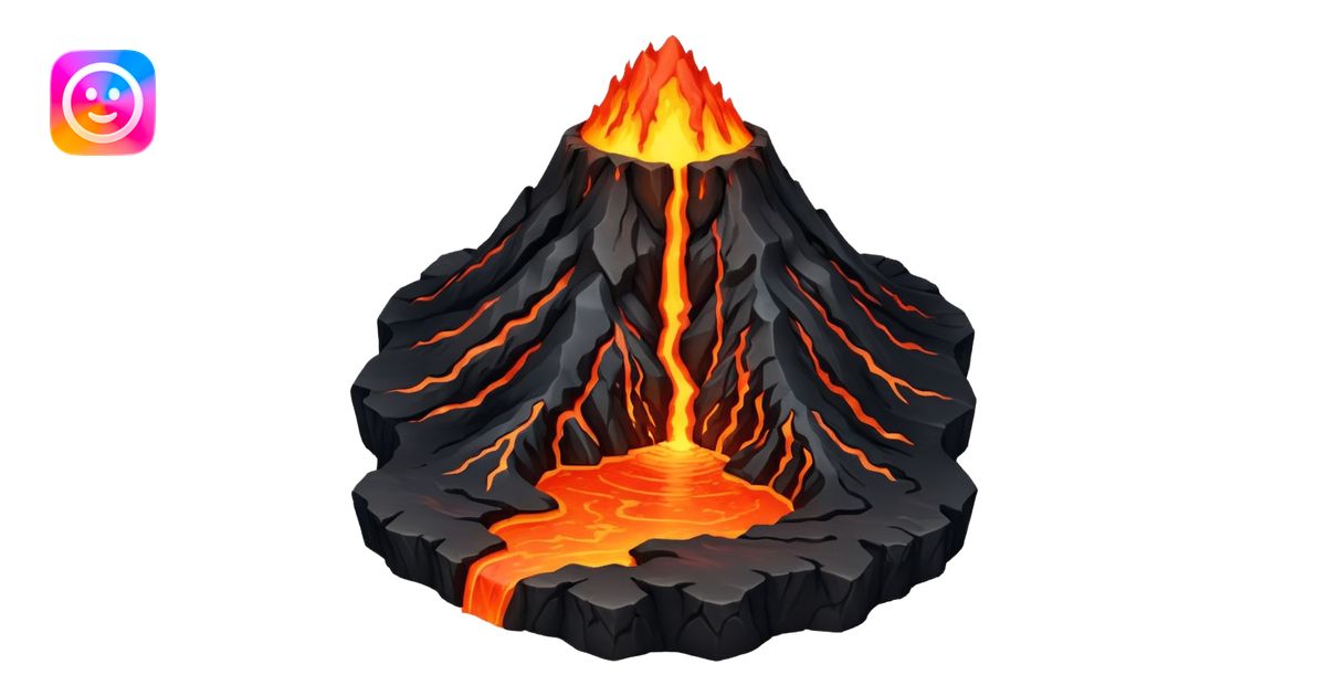 Volcano Planet, lava rivers and erupting peaks. emoji | AI Emoji Generator