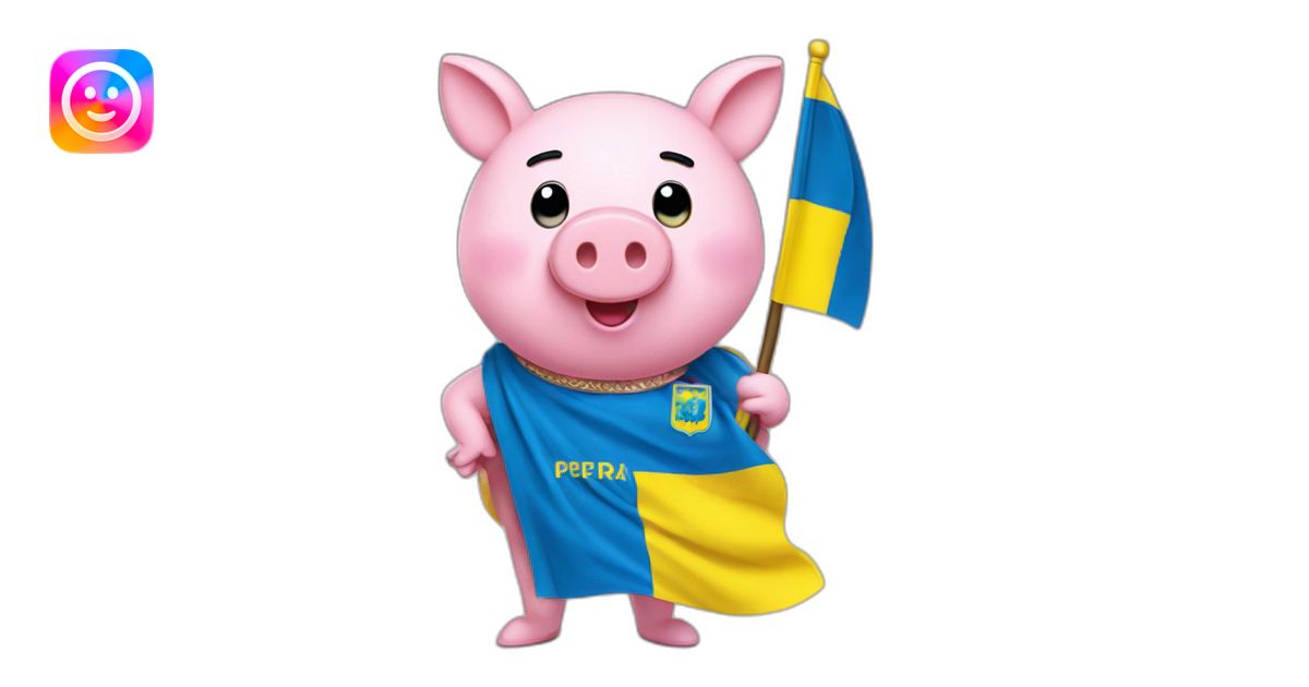 Pepa pig holds a Ukrainian flag emoji | AI Emoji Generator