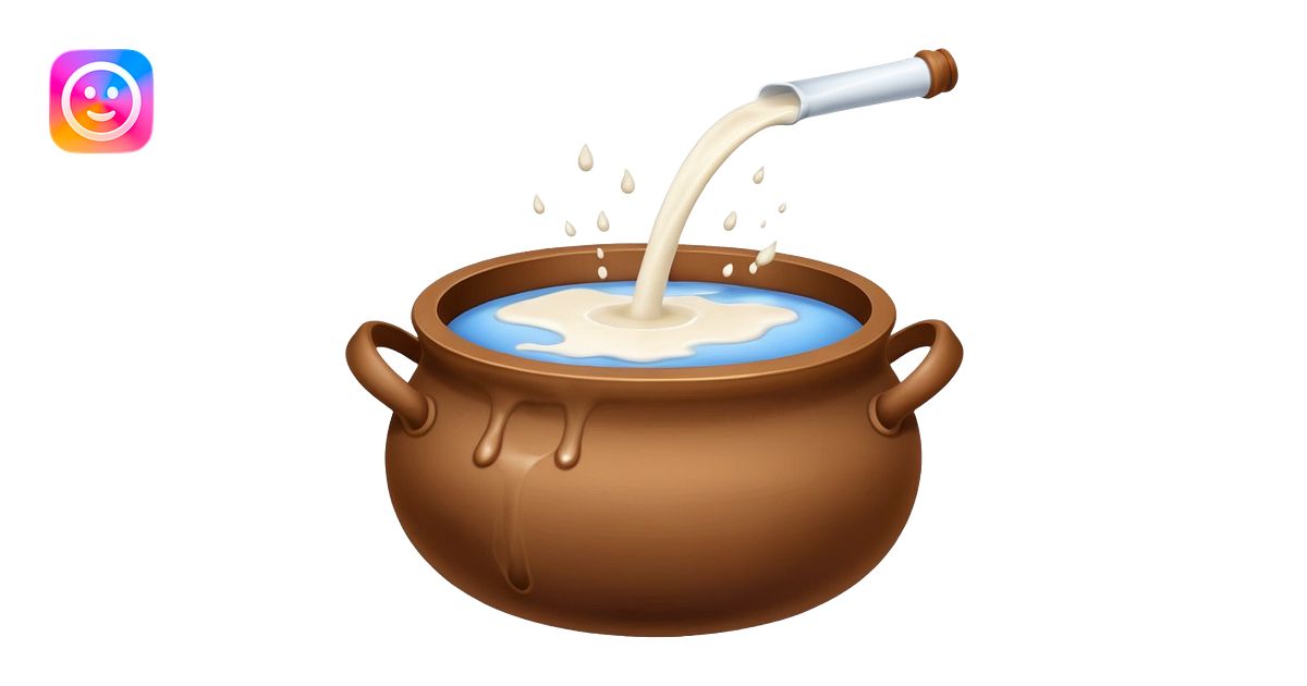 Milk flowing in a brown mud pot under fire emoji | AI Emoji Generator