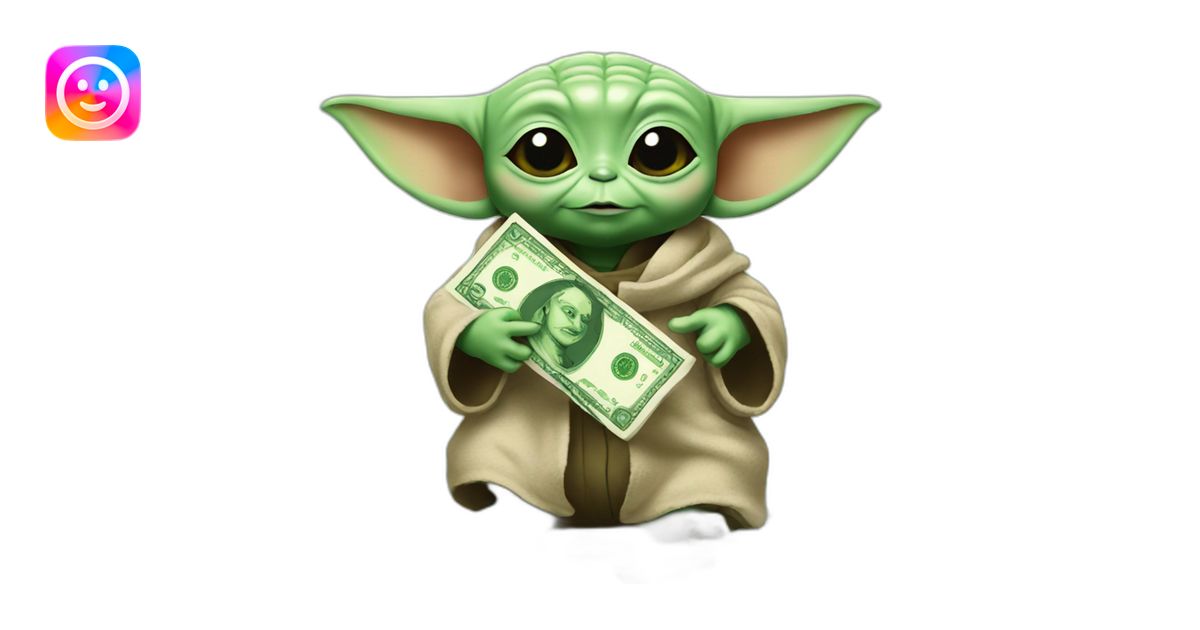 BABY YODA HOLDING MONEY emoji | AI Emoji Generator