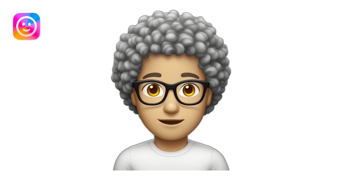 white boy white skin with afro curly black hair and squared glasses ...