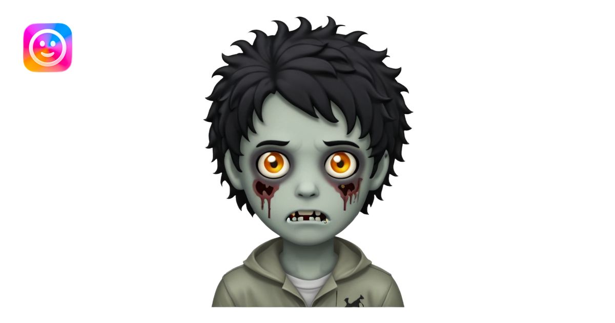 boy zombie with curly black hair emo grey skin make the emoji look like ...