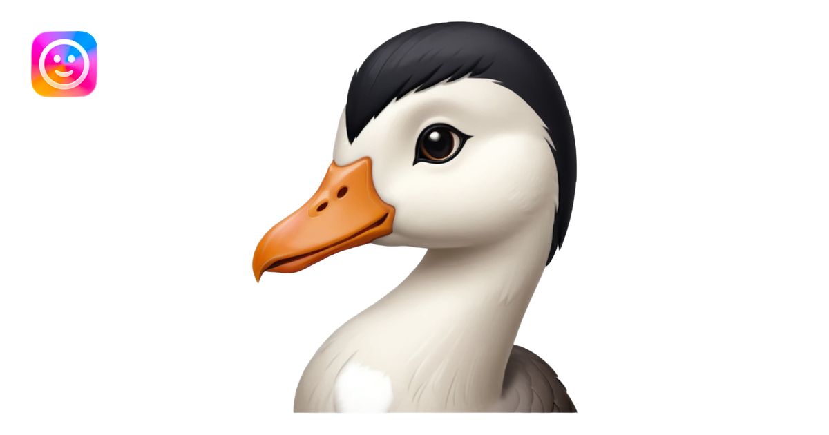 goose portrait with black hair and bangs emoji | AI Emoji Generator