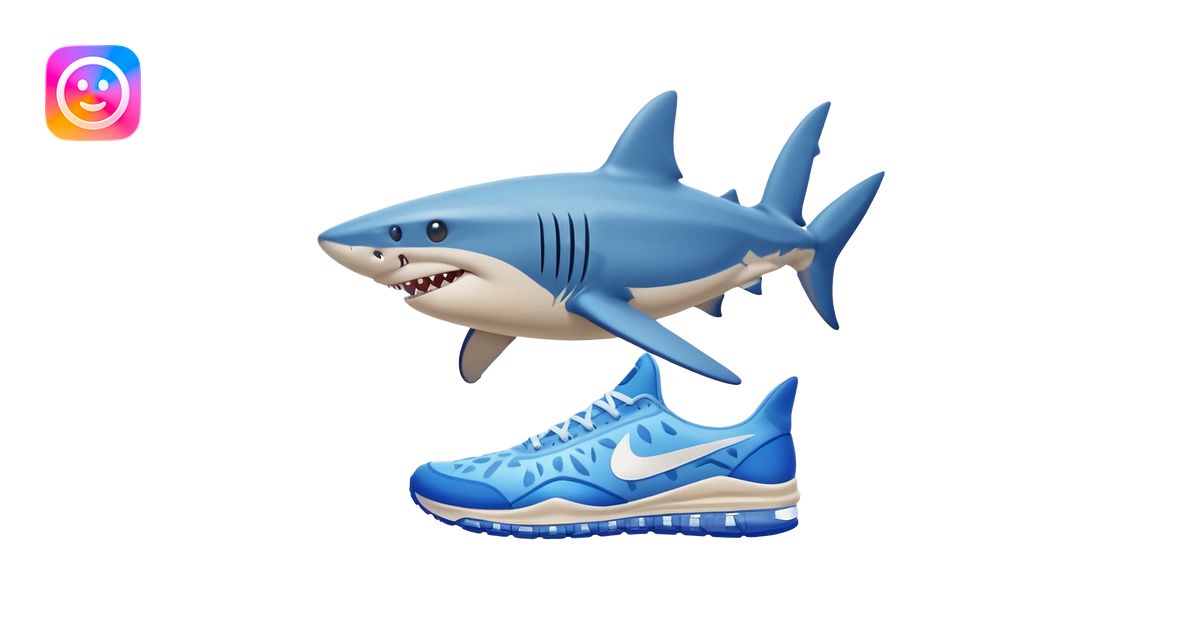 Shark with blue Nike shoes on a beach emoji | AI Emoji Generator