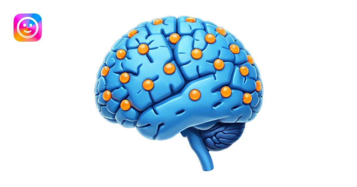 blue digital brain with little orange neurons emoji | AI Emoji Generator