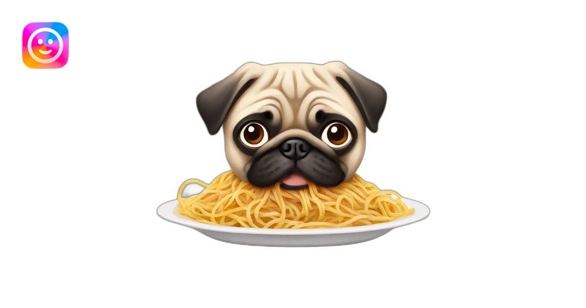 Pug eating spaghetti emoji | AI Emoji Generator
