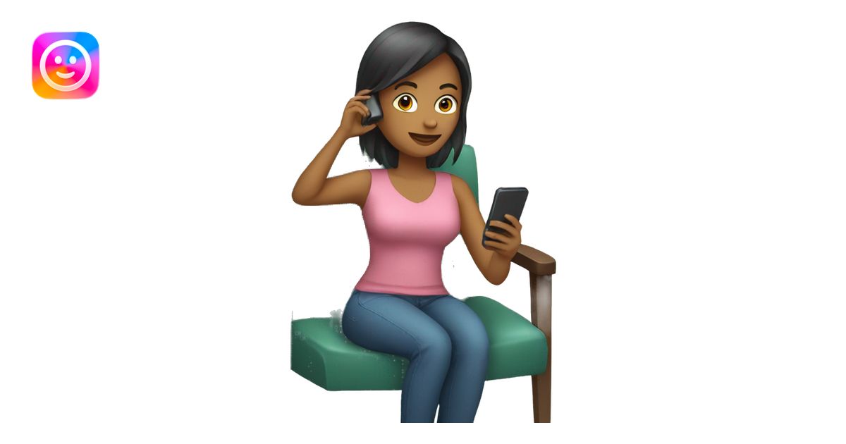 women sitting on chair with phone emoji | AI Emoji Generator