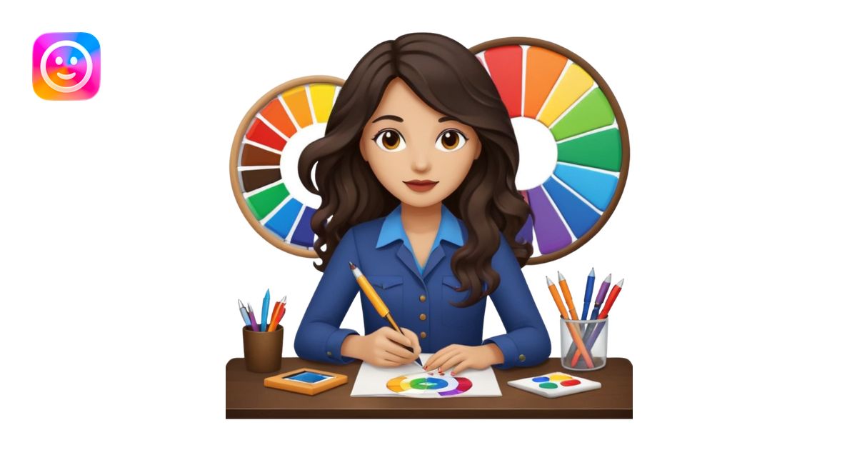 female dark wavy long hair graphic designer , holding color wheel ...
