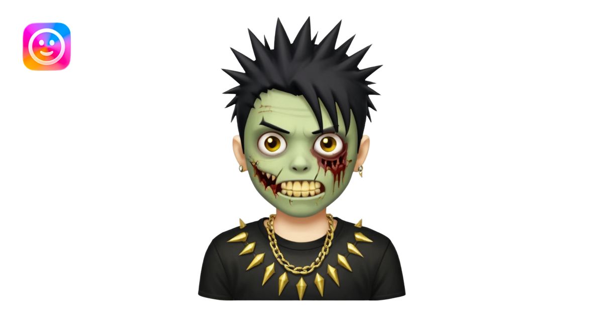 zombie emo boy with spiky hair and good grillz with a black shirt emoji ...
